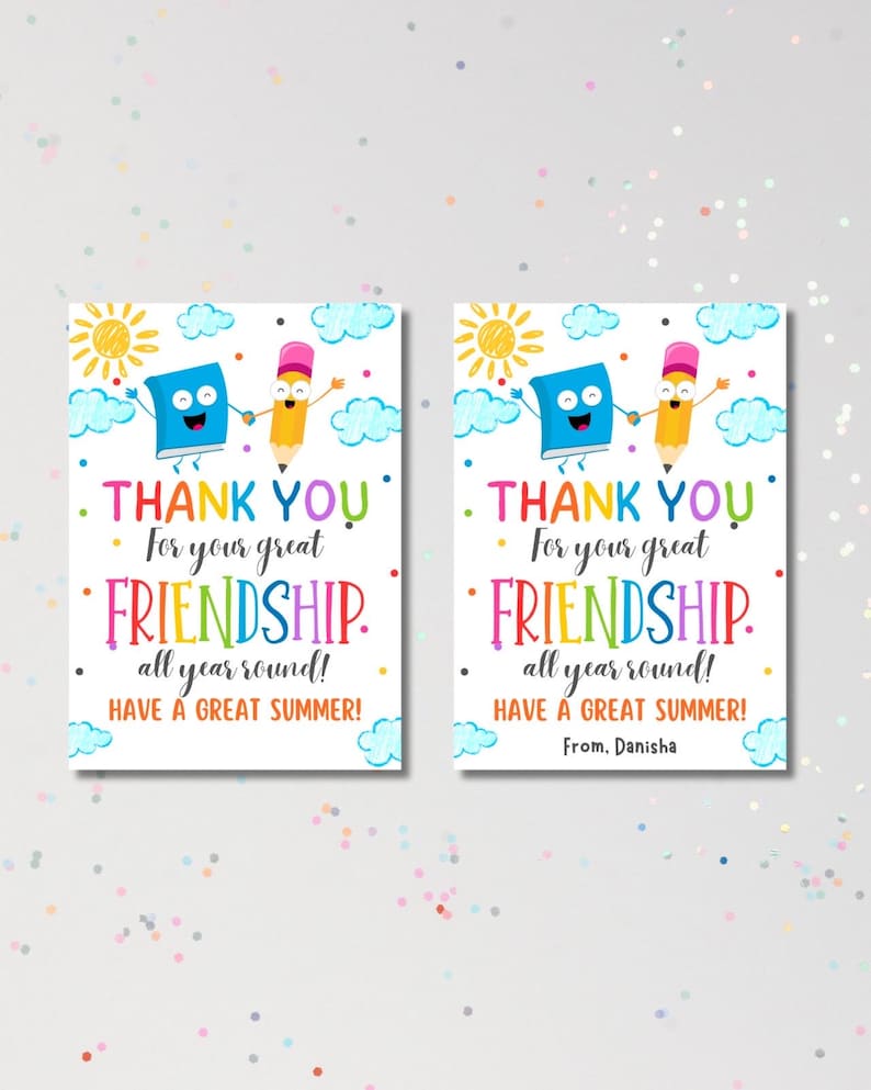 Friendship End of School Classroom Gift Tag End of Year Gift Tags Kids ...