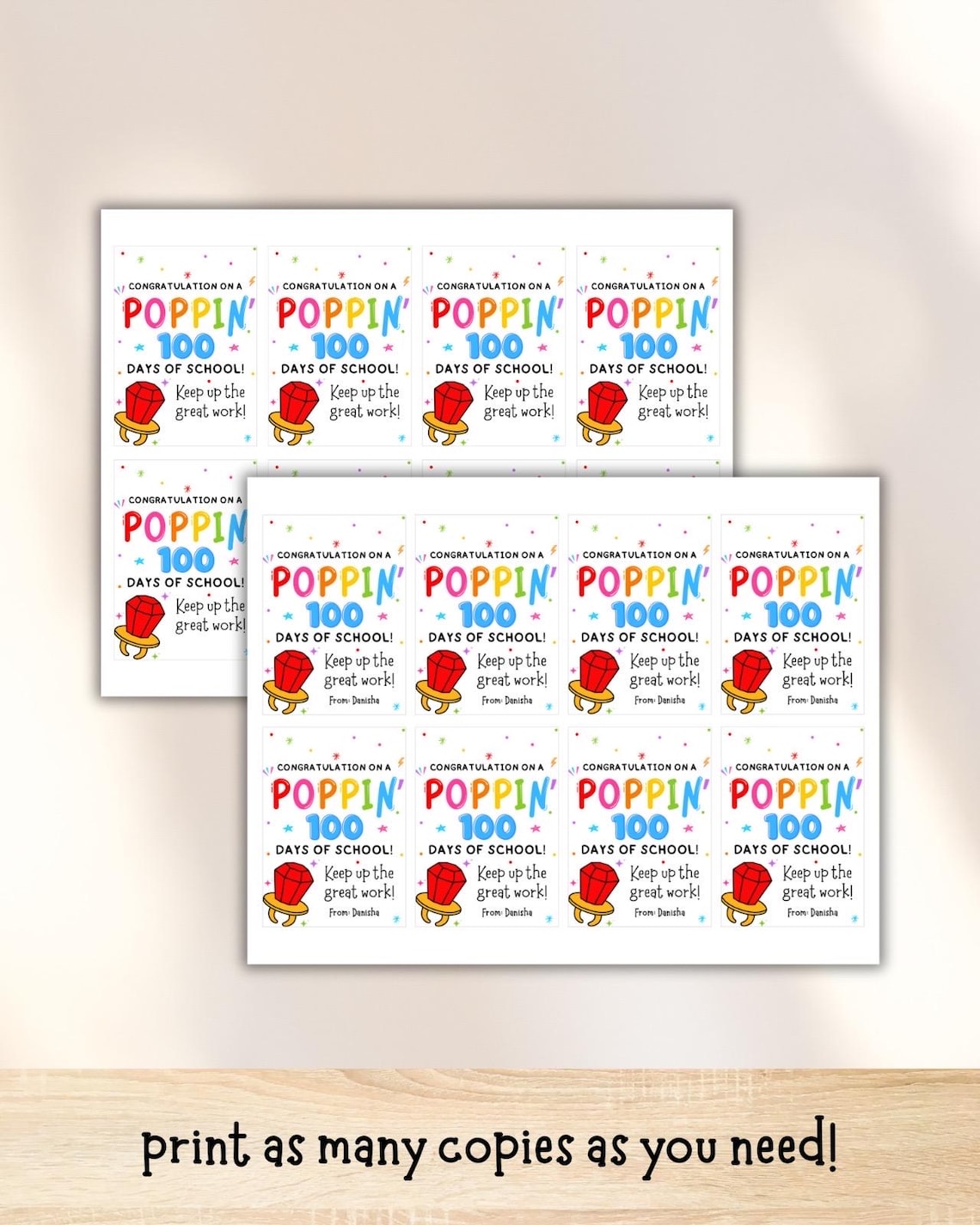 Printable Candy Ring 100 Days of School Tag, Poppin 100 Days Card, Gift ...
