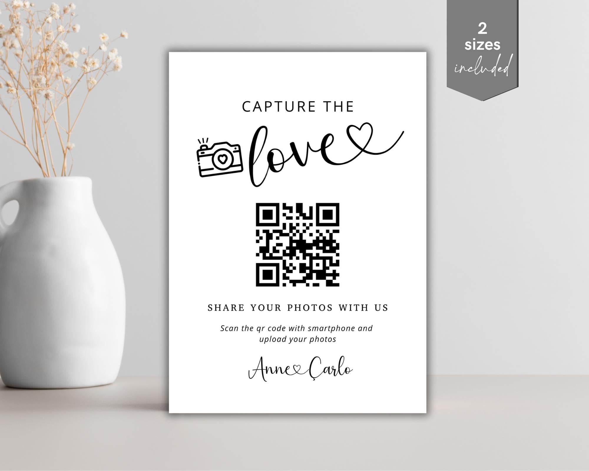 Capture the Love QR Code Wedding Card, Modern Minimalist Wedding Photo ...
