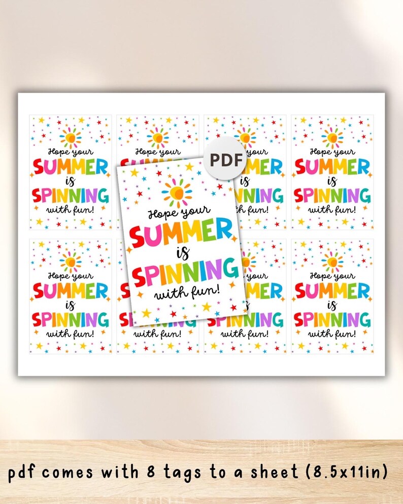 Summer Fun Gift Tags: End of School Year, Pinwheel Fidget (printable ...