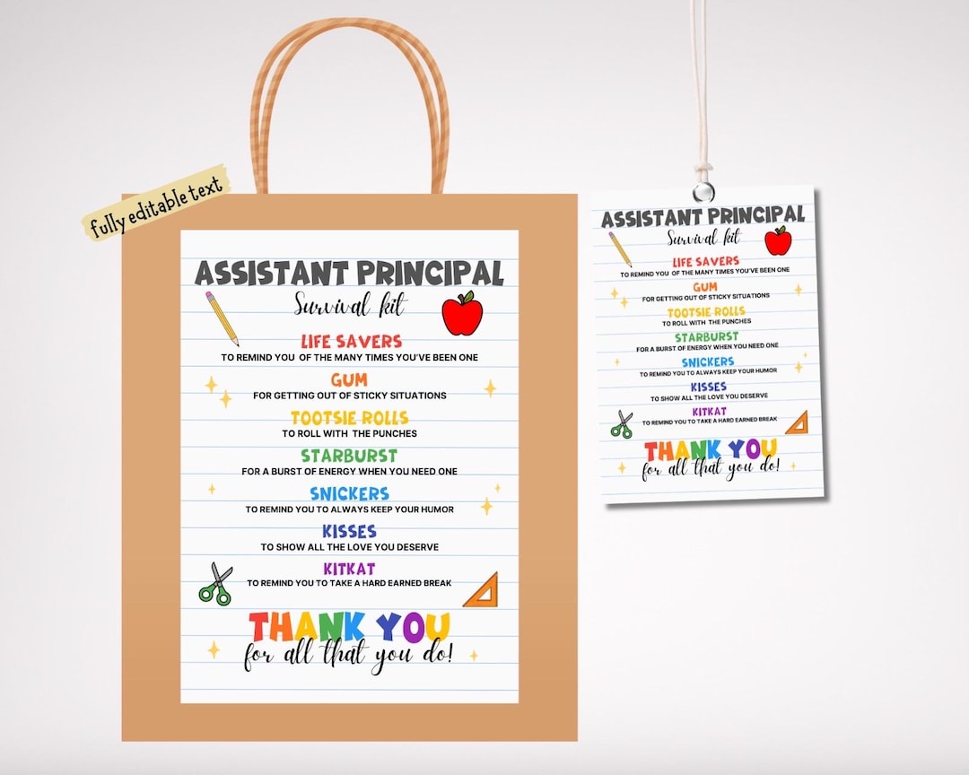 Assistant Principal Survival Kit Tag: Appreciation Gift Card (digital ...