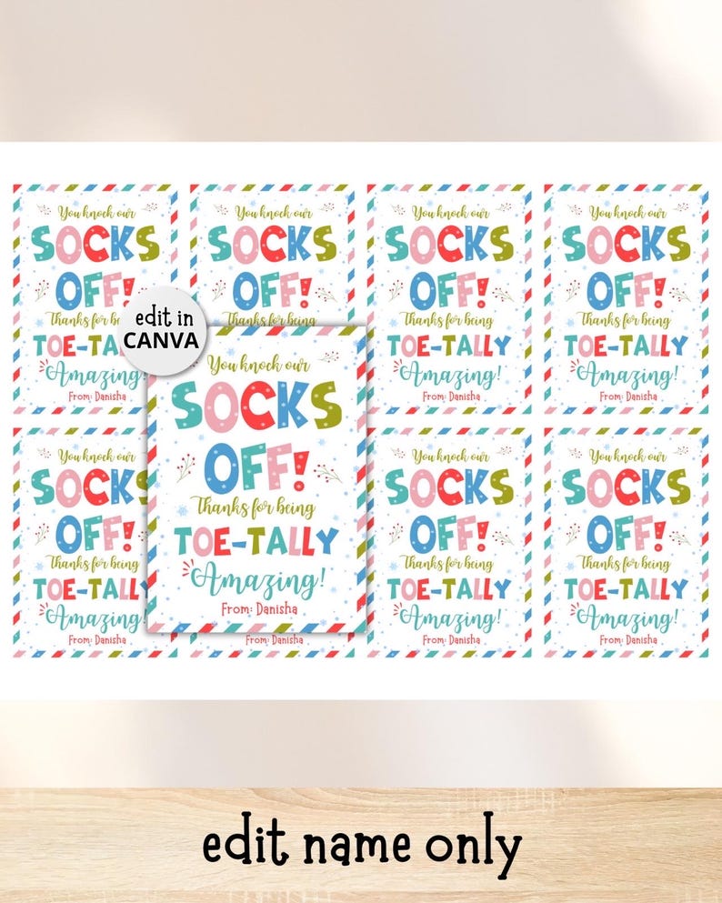Sock Gift Tags Staff Toe-tally Amazing Teacher Staff Nurse Employee ...