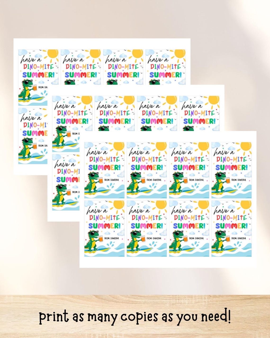 Dino-mite Summer Tag: End of School Thank You (printable Template) - Etsy