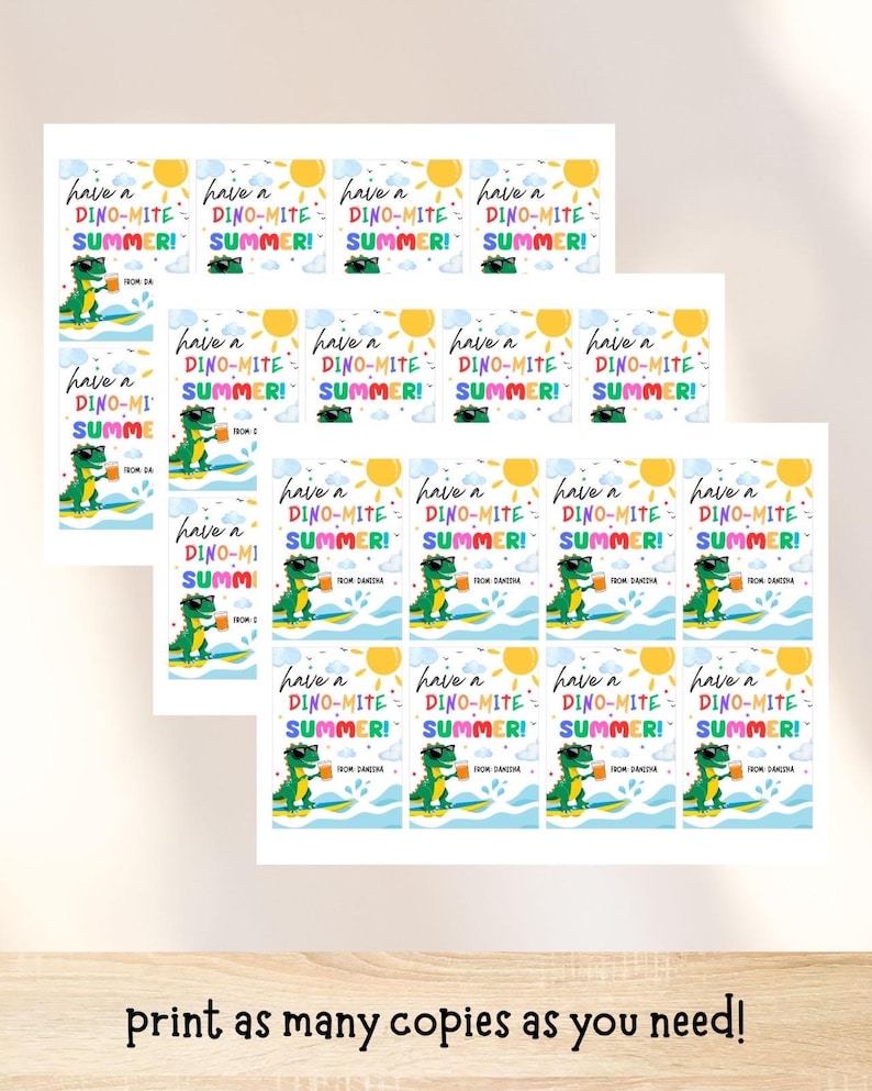 Dino-mite Summer Tag: End of School Thank You (printable Template) - Etsy