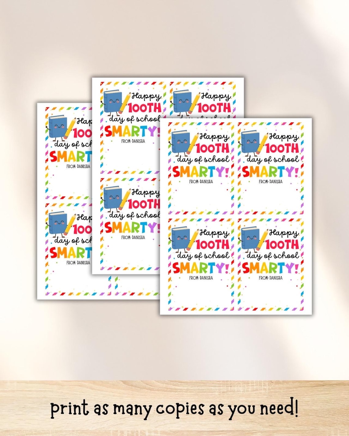 100 Days of School Smarties Tag, Printable Favor (digital Download) - Etsy