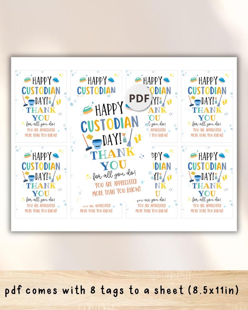 School Custodian Appreciation Gift Tag, Printable Thank You School ...