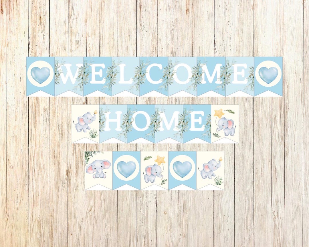 Welcome Home Printable Banner, Elephant Welcome Baby, Baby Boy Banner ...