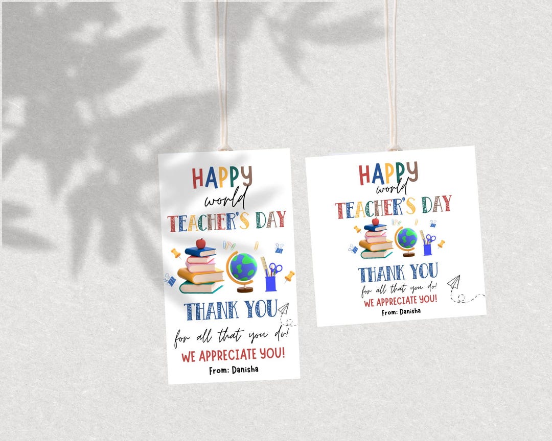 World Teachers Day Gift Tag Printable, World Teacher Day Tag, Happy ...