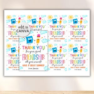 Friendship End of School Classroom Gift Tag End of Year Gift Tags Kids ...
