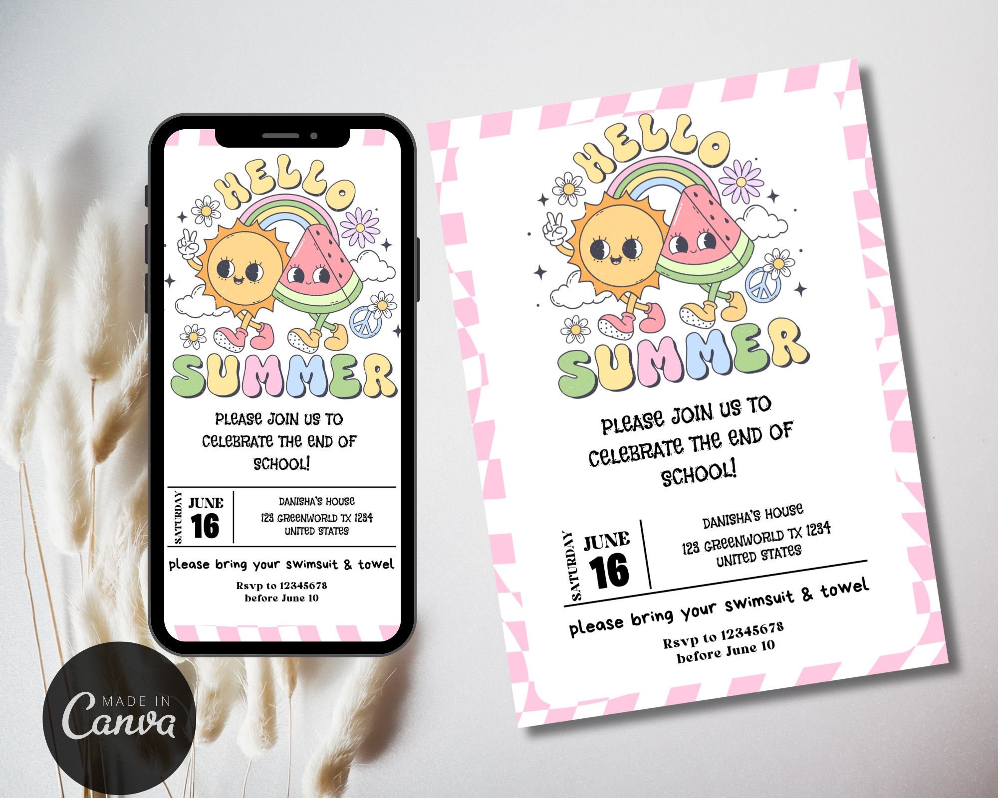 EDITABLE End of School Party Invitation, Hello Summer Invitation ...
