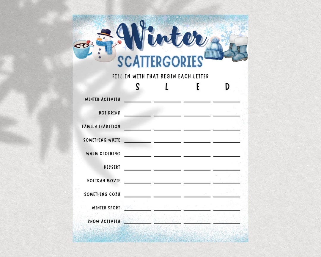 Winter Scattergories,winter Holiday Printable Games,cold Weather Games ...