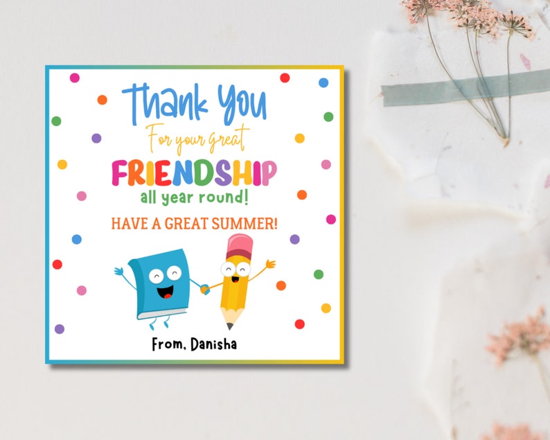 Friendship End of School Classroom Gift Tag End of Year Gift Tags Kids ...