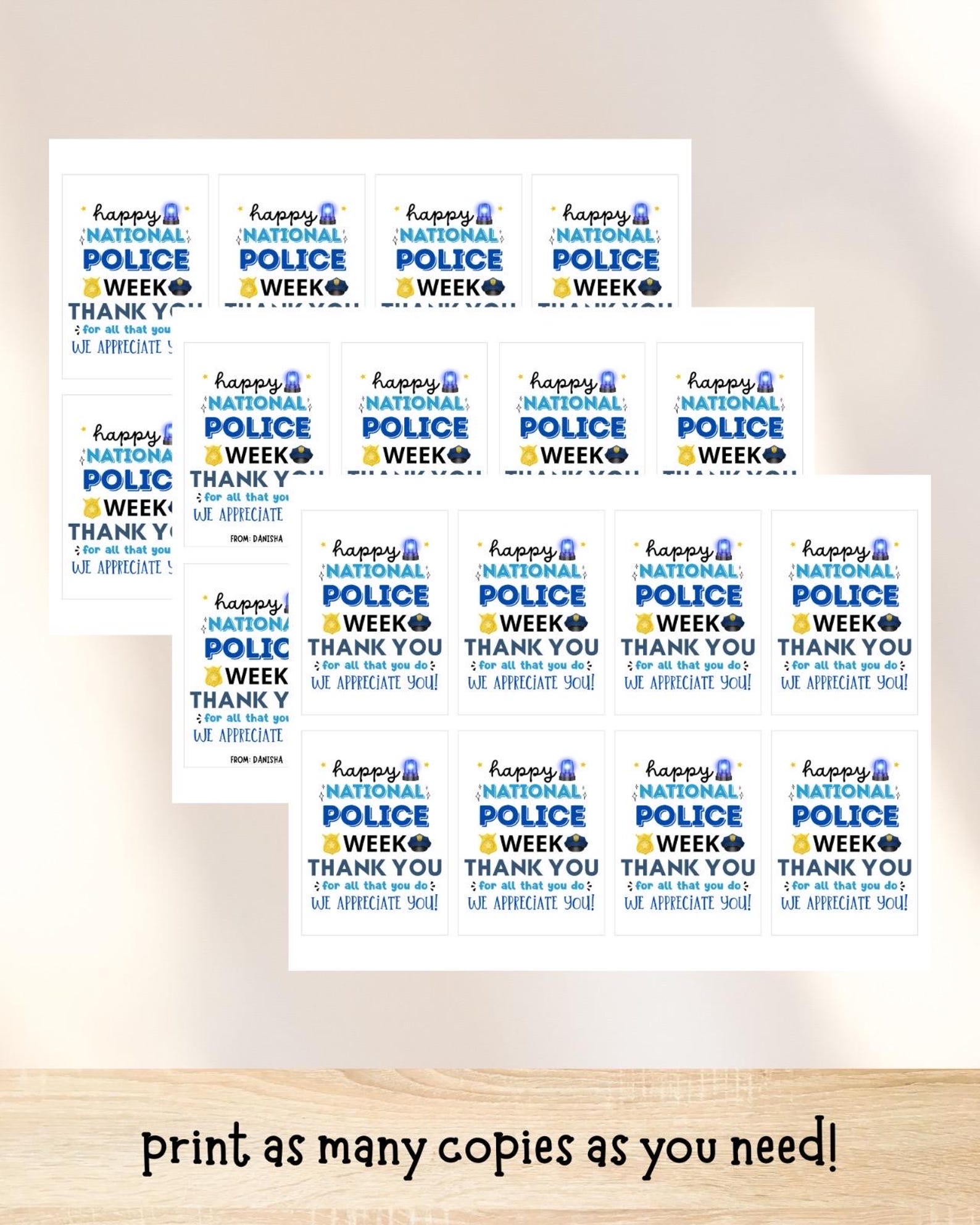 Police Appreciation Gift Tags: National Police Week Printable (PDF) - Etsy