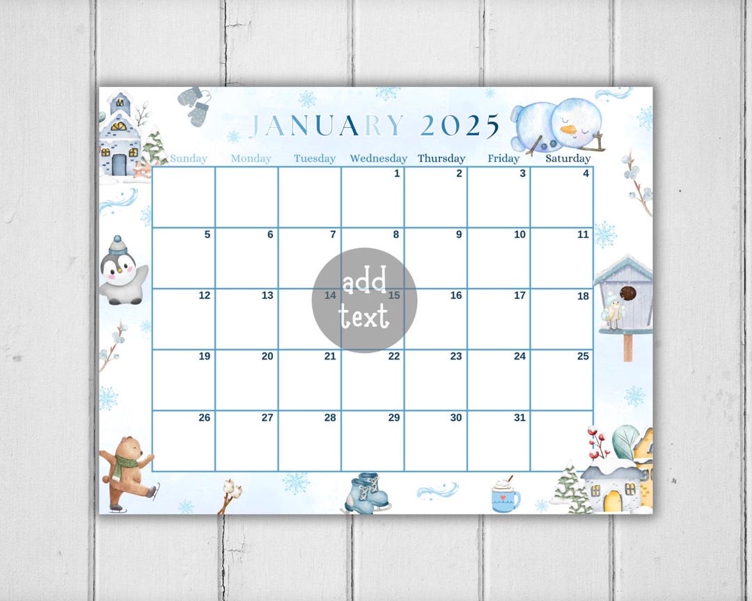 Editable January 2025 Calendar, Printable Calendar W/ Cute Winter Happy ...