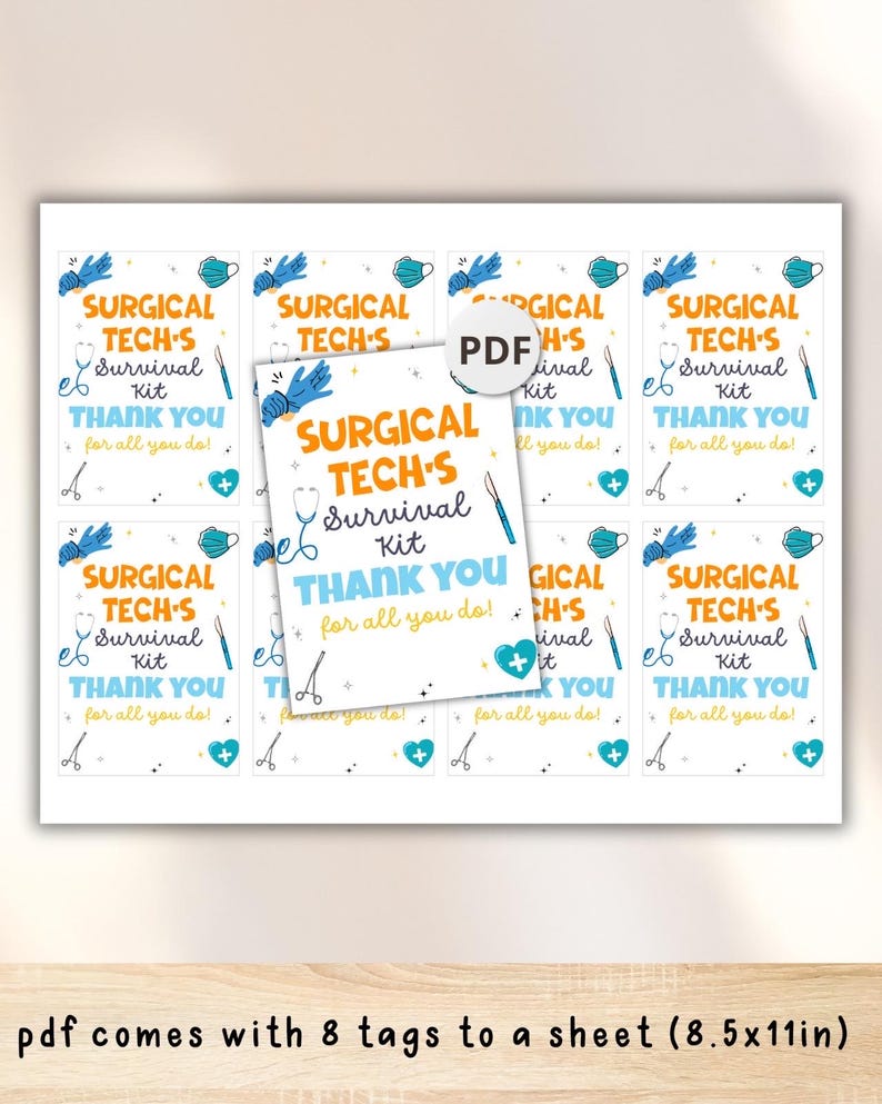 Surgical Tech Survival Kit Gift Tags: Printable Appreciation Gift ...