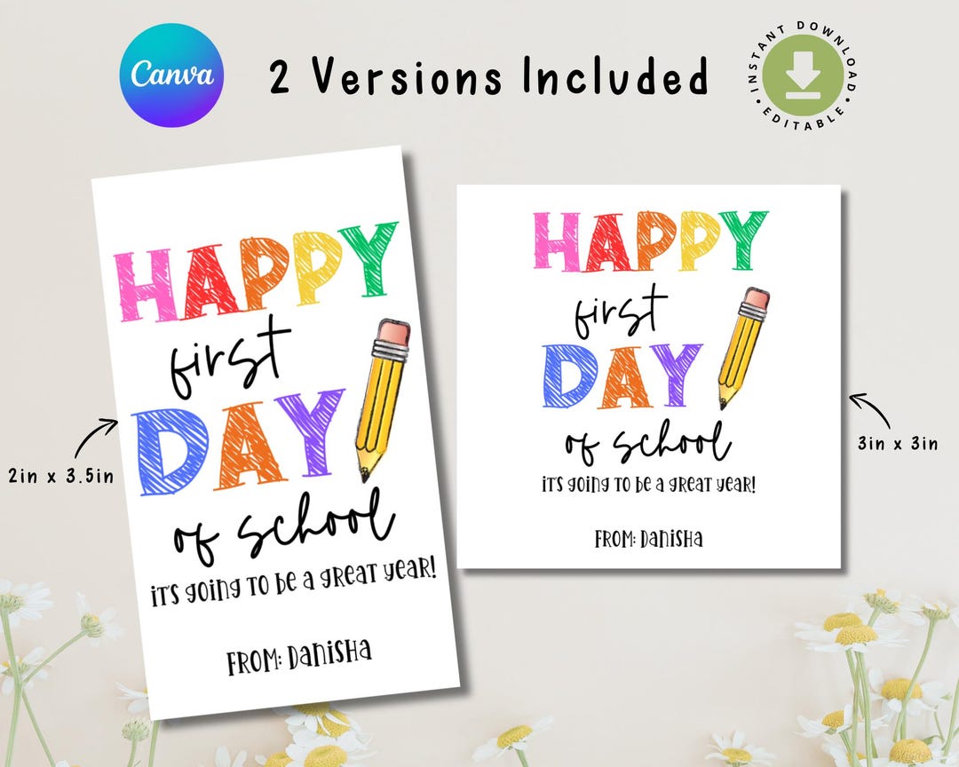 Back to School PRINTABLE Gift Tag, Happy 1st Day of School Teacher Gift ...