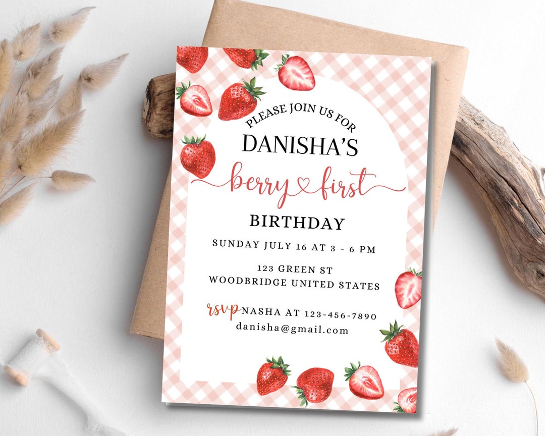 Editable Berry First Birthday Invitation, Strawberry Invitation ...
