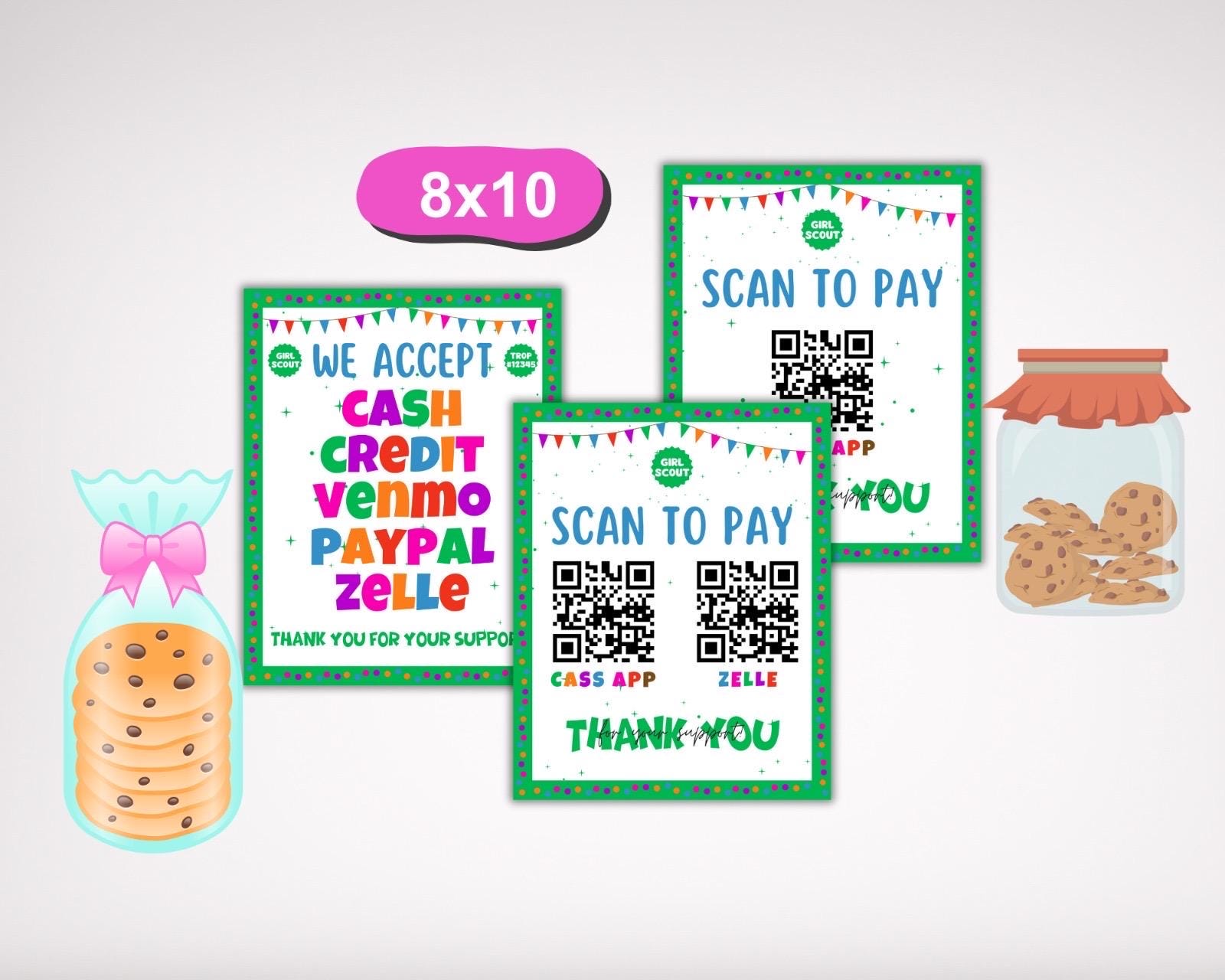 Girl Cookie Payment Sign and Price Sign Editable Template With QR Code ...