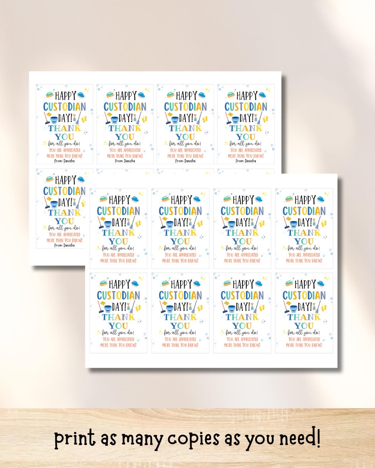 School Custodian Appreciation Gift Tag, Printable Thank You School ...