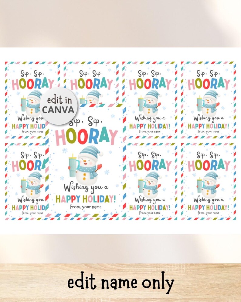 Sip Sip Hooray Winter Tag Template, Water Bottle Gift Tag Printable ...