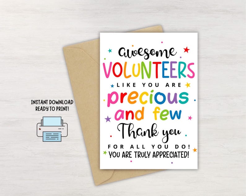 Volunteer Thank You Card: Appreciation Gift (PDF) - Etsy
