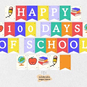 100 Days of School Banner: Classroom Decor (printable Editable PDF) - Etsy