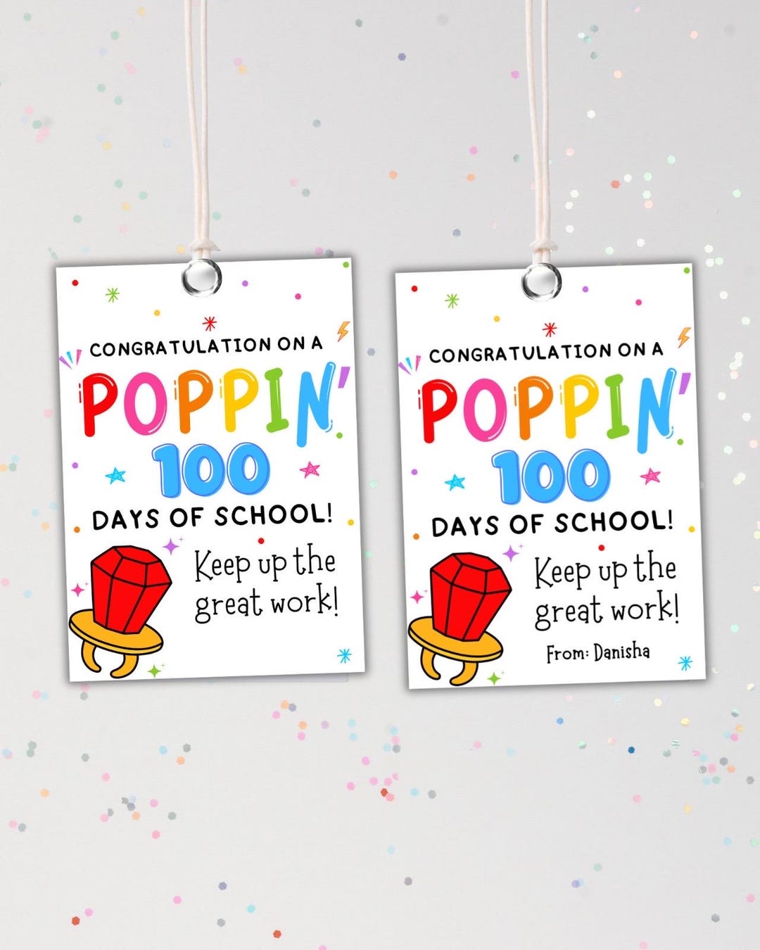Printable Candy Ring 100 Days of School Tag, Poppin 100 Days Card, Gift ...
