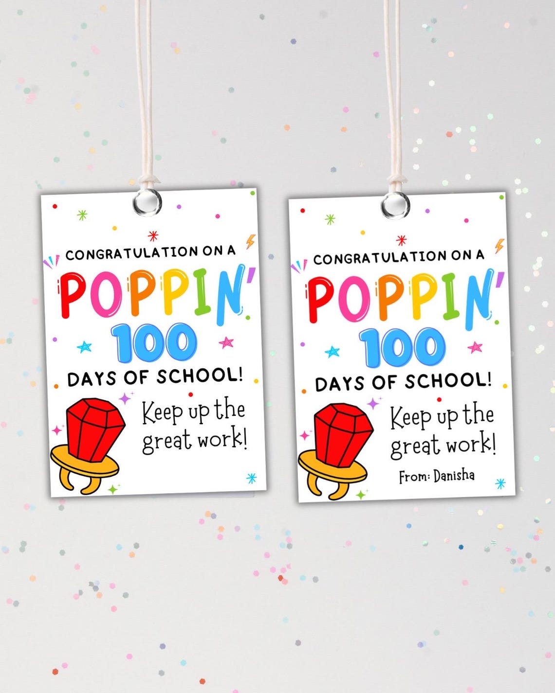 Printable Candy Ring 100 Days of School Tag, Poppin 100 Days Card, Gift ...