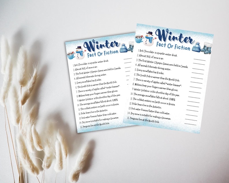 Winter Fact or Fiction Game for Teens & Adults, Winter True or False ...