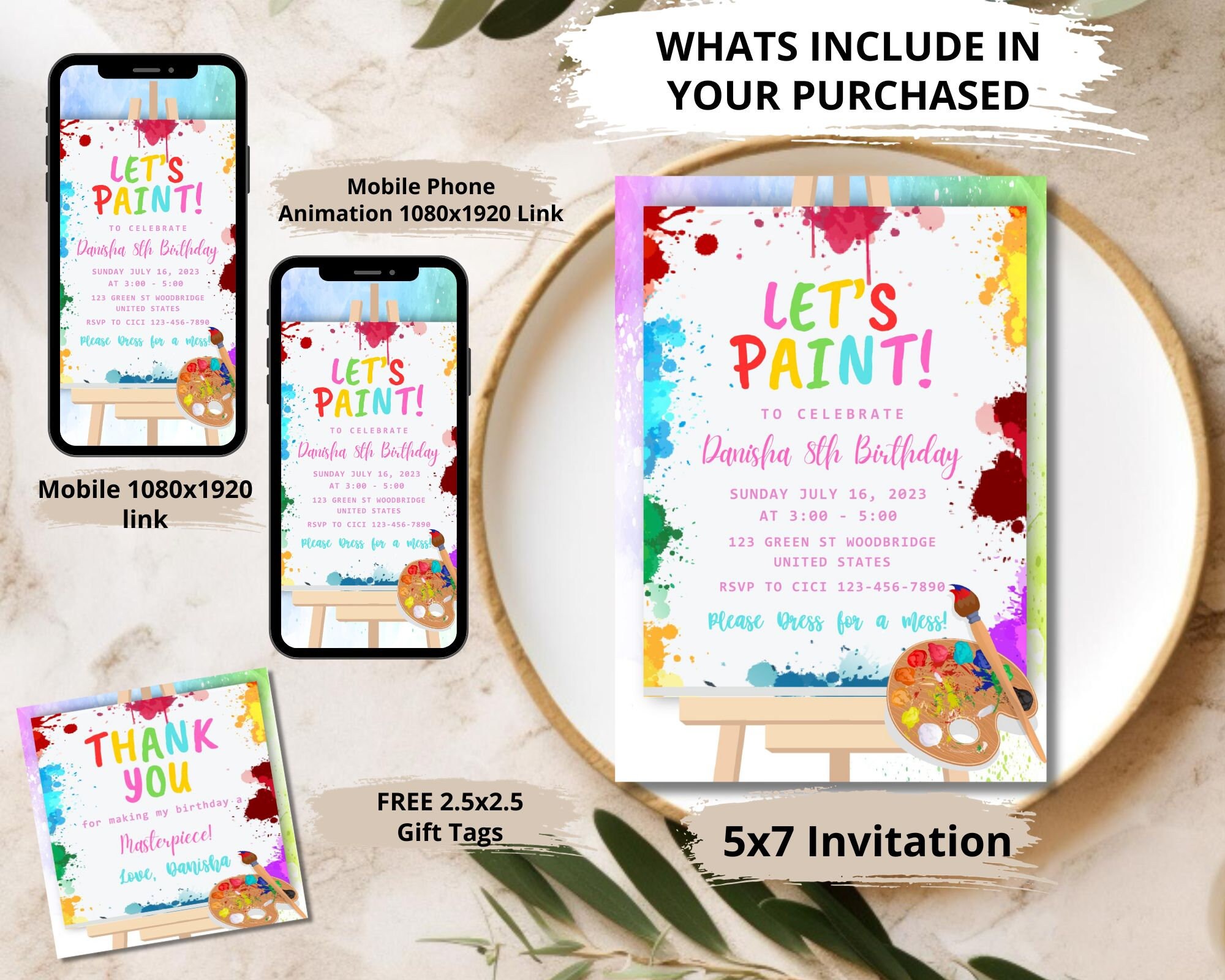 Art Birthday Invitation Party Paint Invites Colorful Painting Theme ...