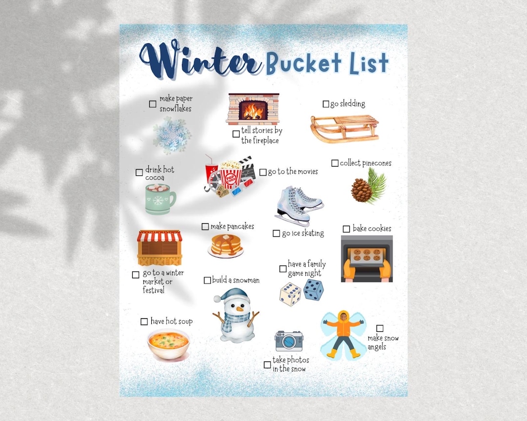 Winter Bucket List Printable, Winter Activities, Winter Activity List ...