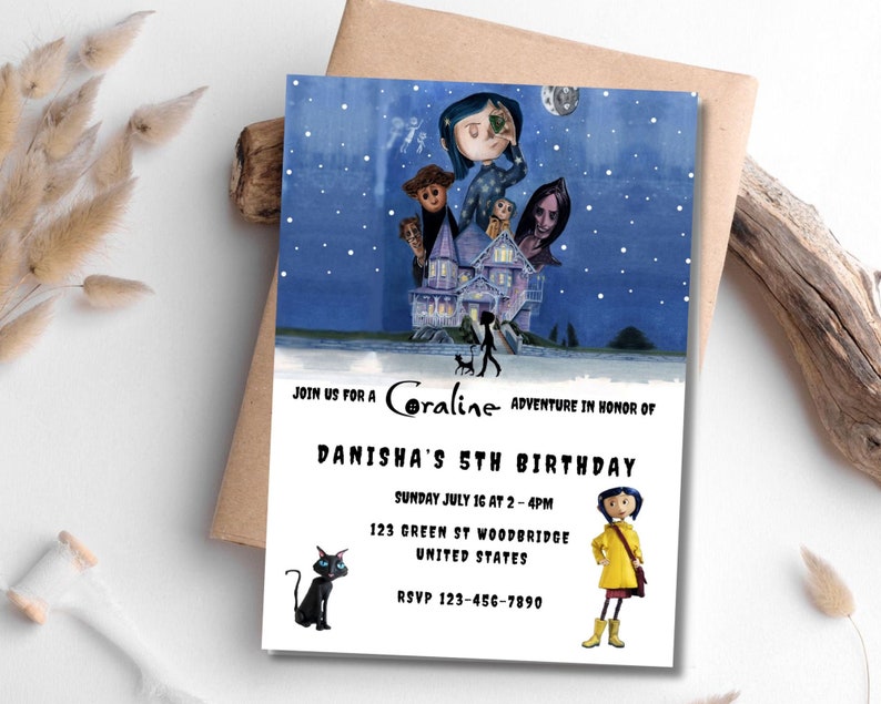 Editable Printable Coraline and Wybie Birthday Invitation, Digital Card ...