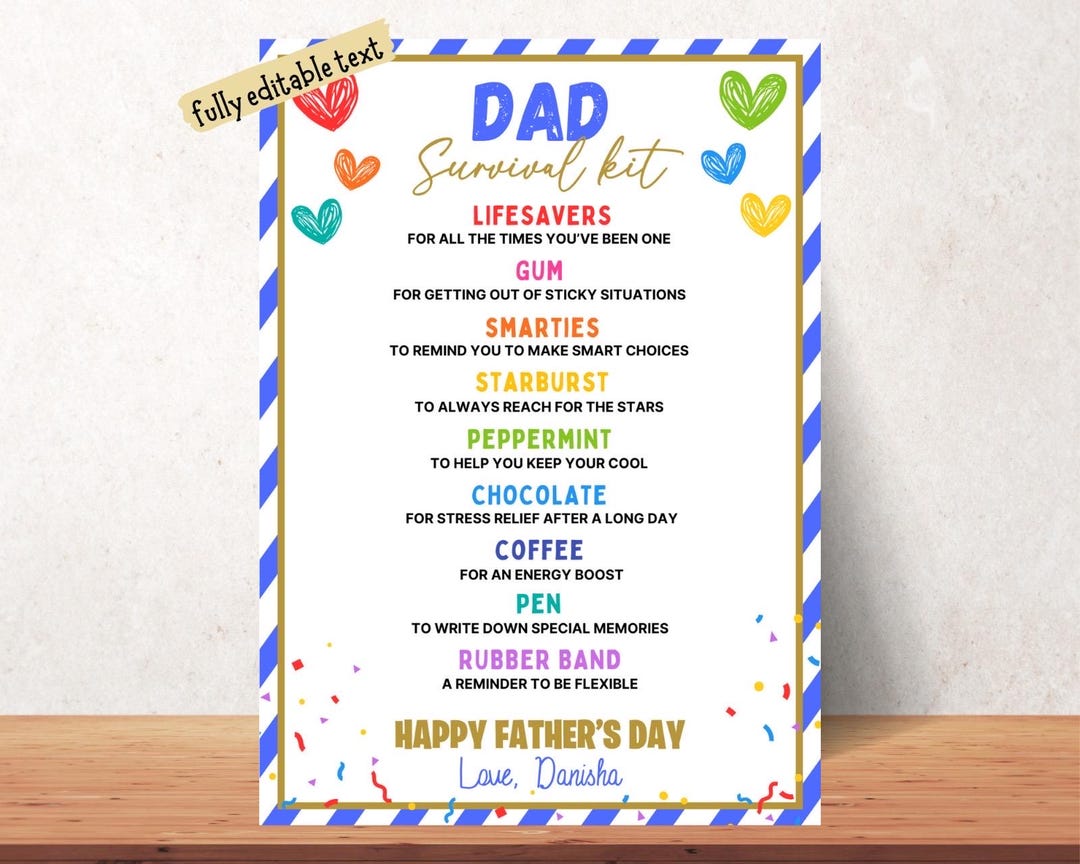 Dad Survival Kit Printable, Happy Fathers Day Funny Gift for Dad, Treat ...