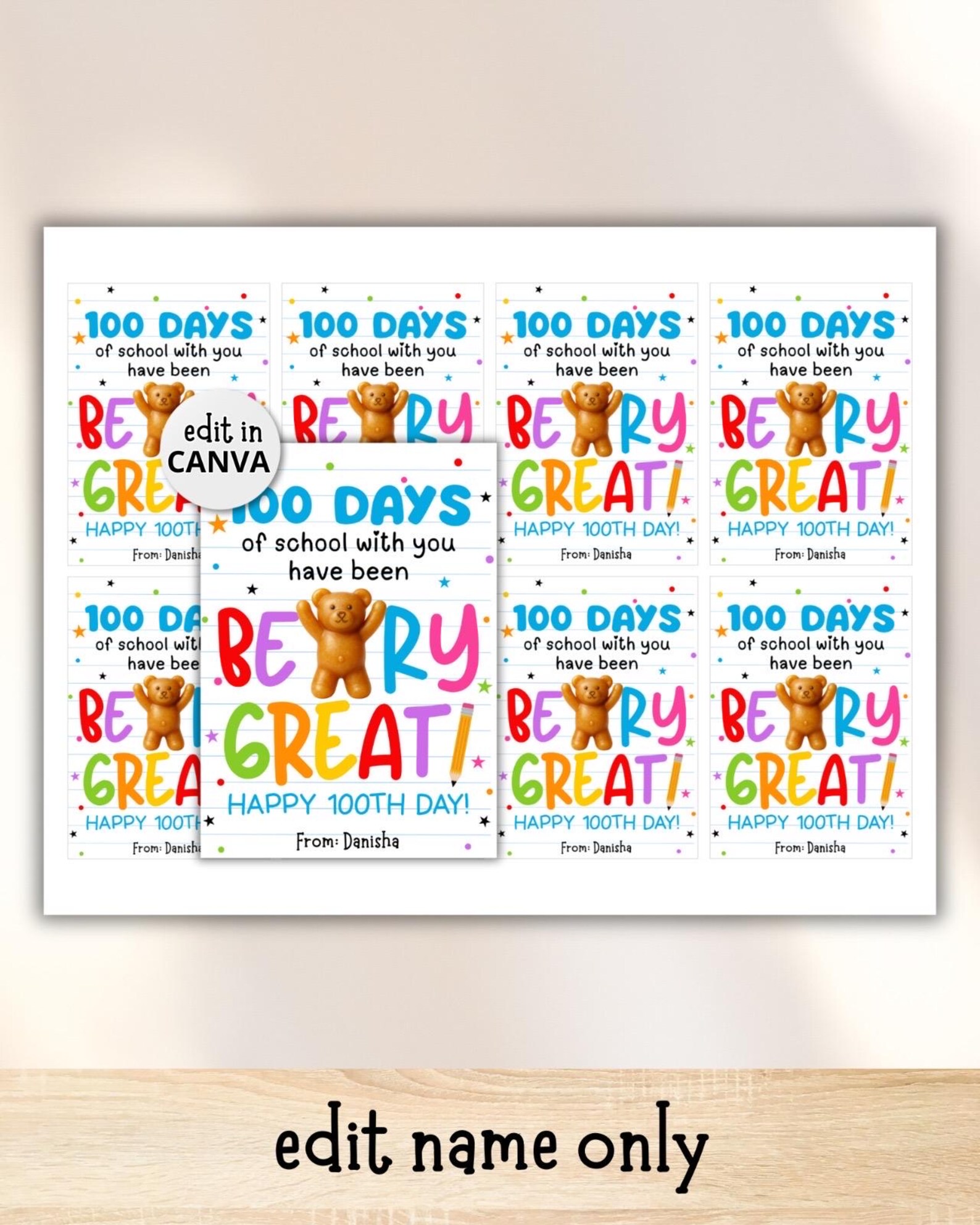 Printable 100 Days of School Tags 100th Day Printable Teddy Bear ...