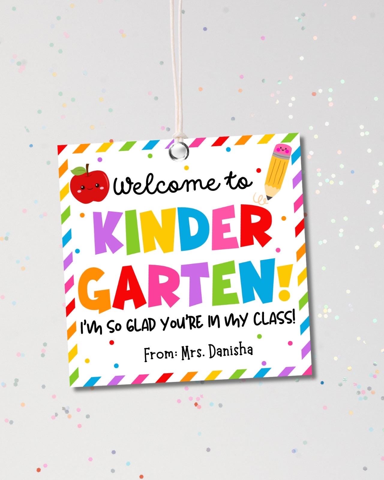 Welcome to Kindergarten Gift Tag Template: Printable Square Favor Tags ...