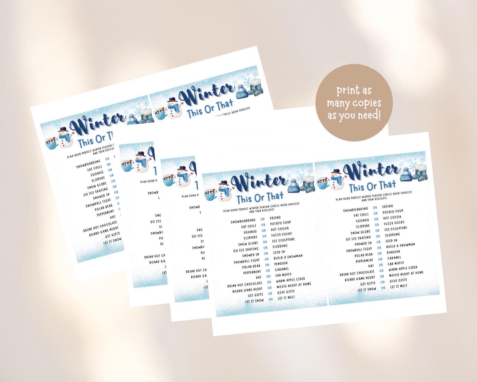 Winter This or That Printable Game,winter Would You Rather Game ...