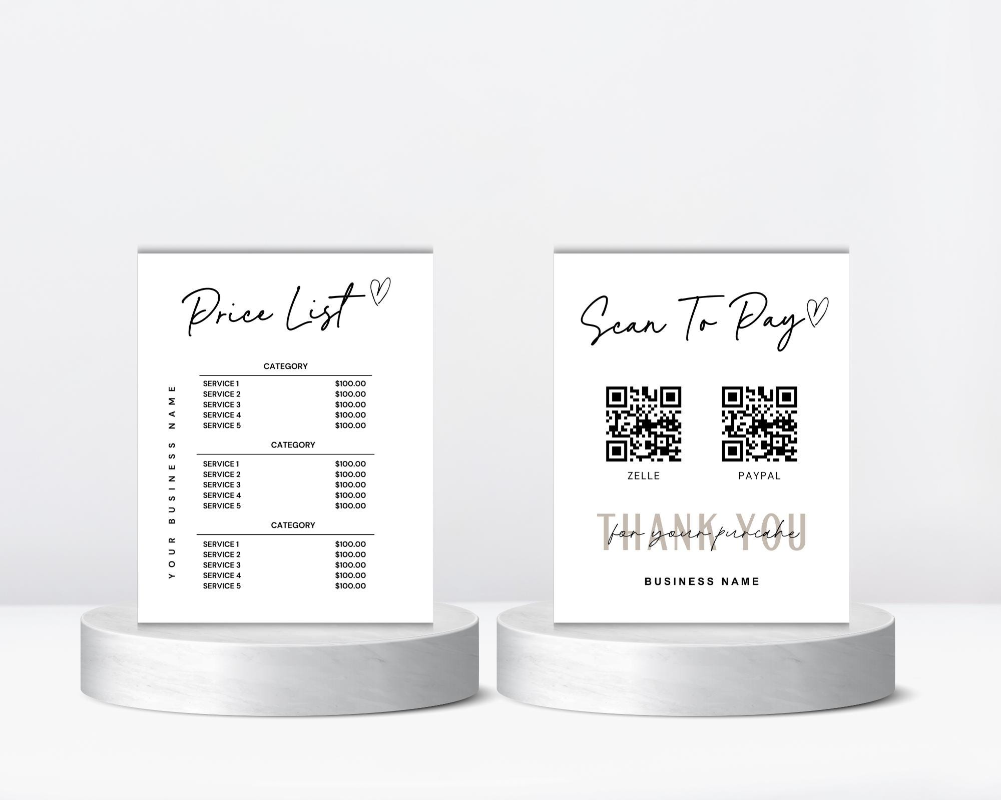 Printable Modern Price List & Payment Sign, QR Code Sign Template ...