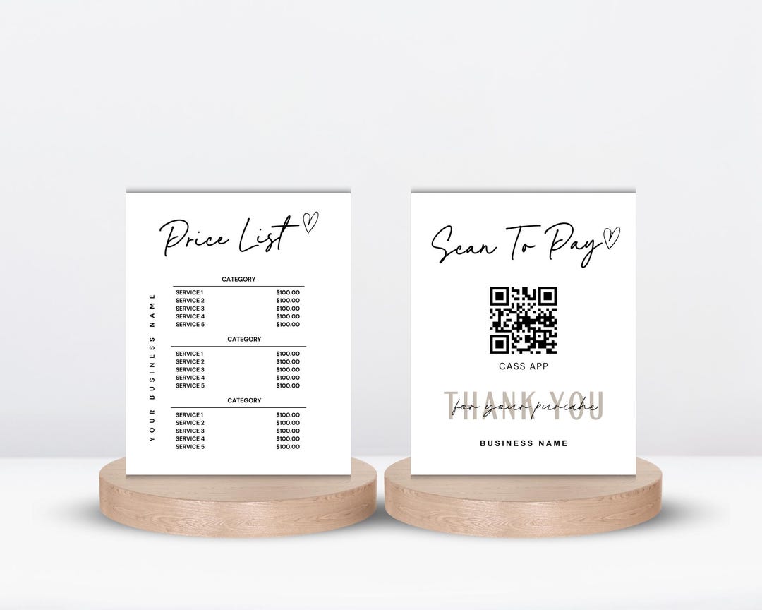 Printable Modern Price List & Payment Sign, QR Code Sign Template ...
