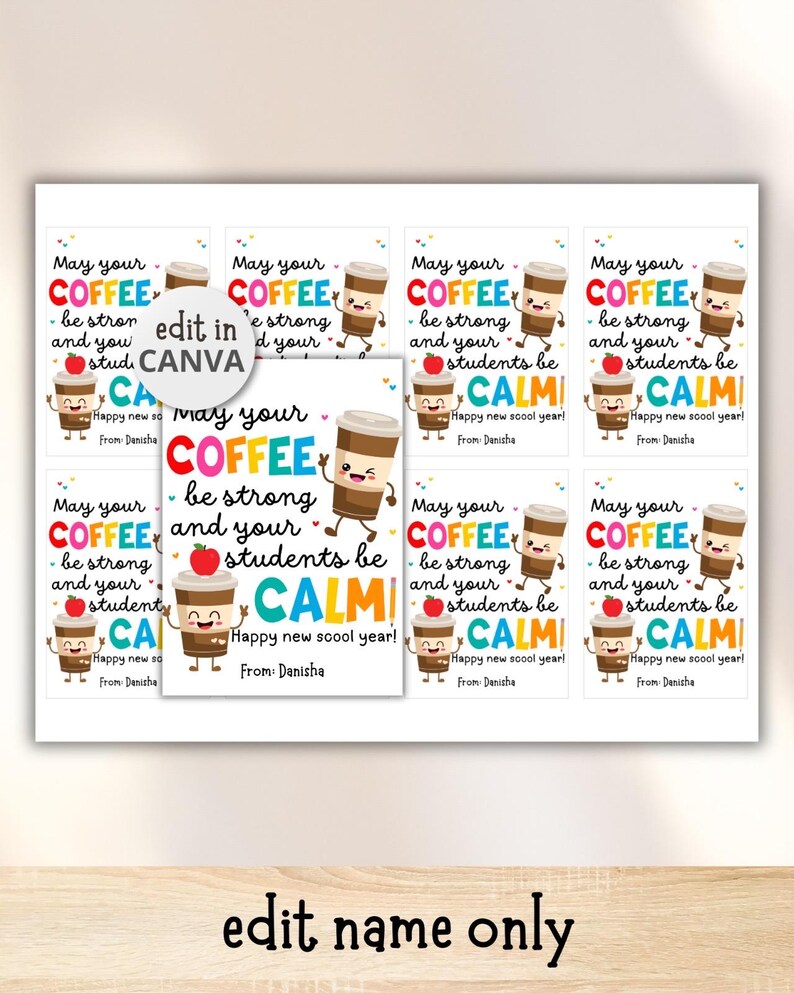 Back to School Coffee Gift Tags: Teacher Appreciation (digital Download ...