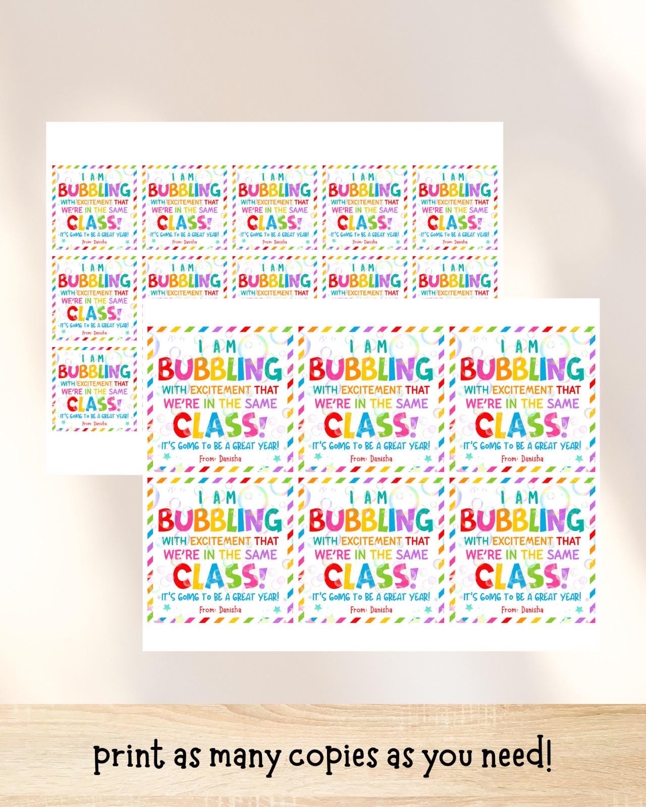 Back to School Bubble Gift Tag: Printable First Day of School Favor ...