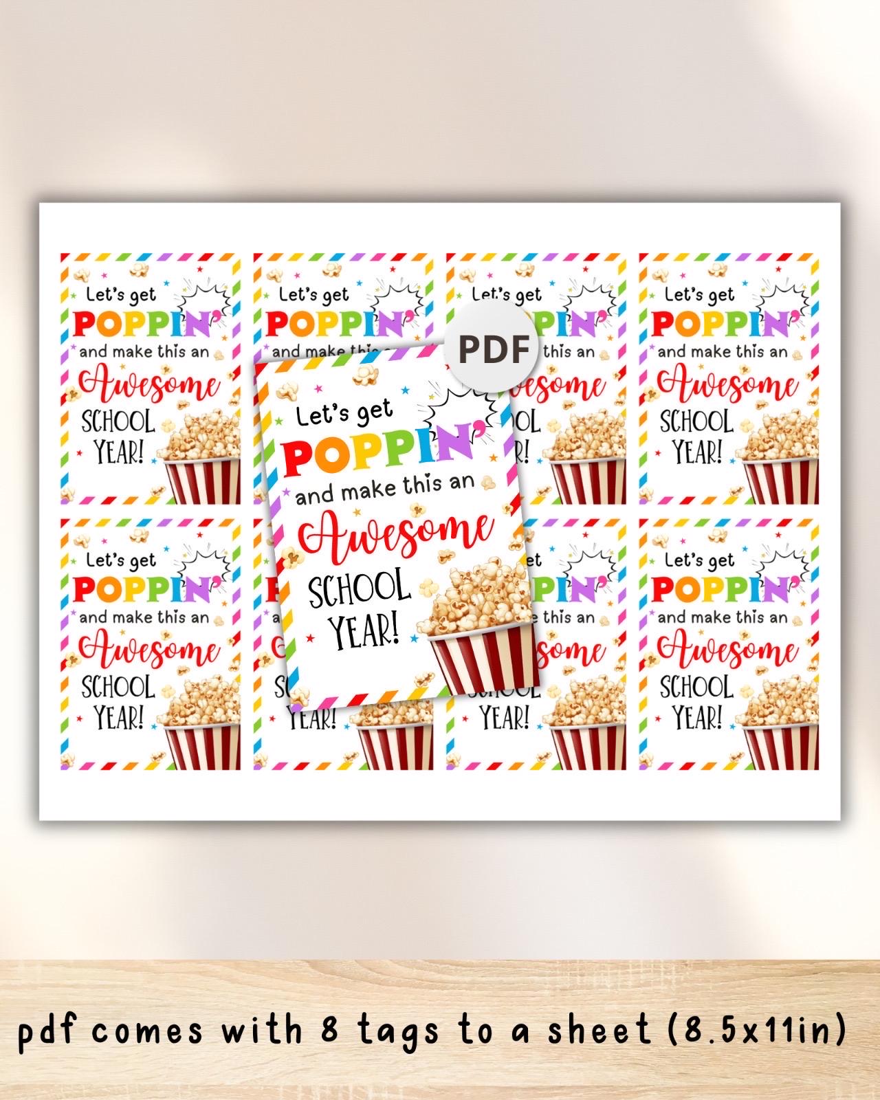 Printable Let's Get POPPIN' Back to School Popcorn Tag First Day of ...