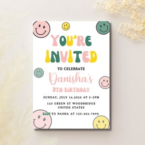 Editable Smileys Birthday Party Invitation Template, Smiley Faces ...