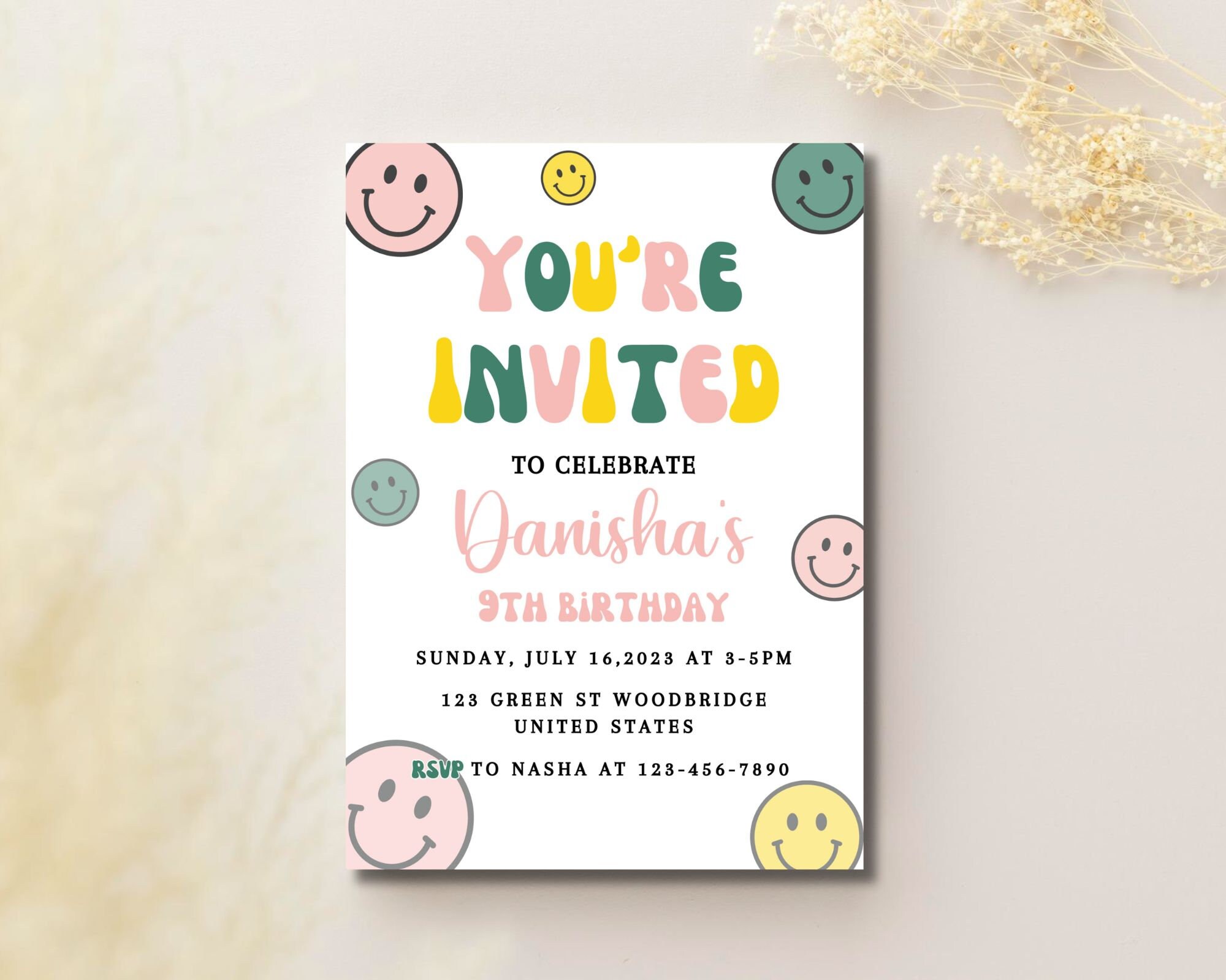 Editable Smileys Birthday Party Invitation Template, Smiley Faces ...