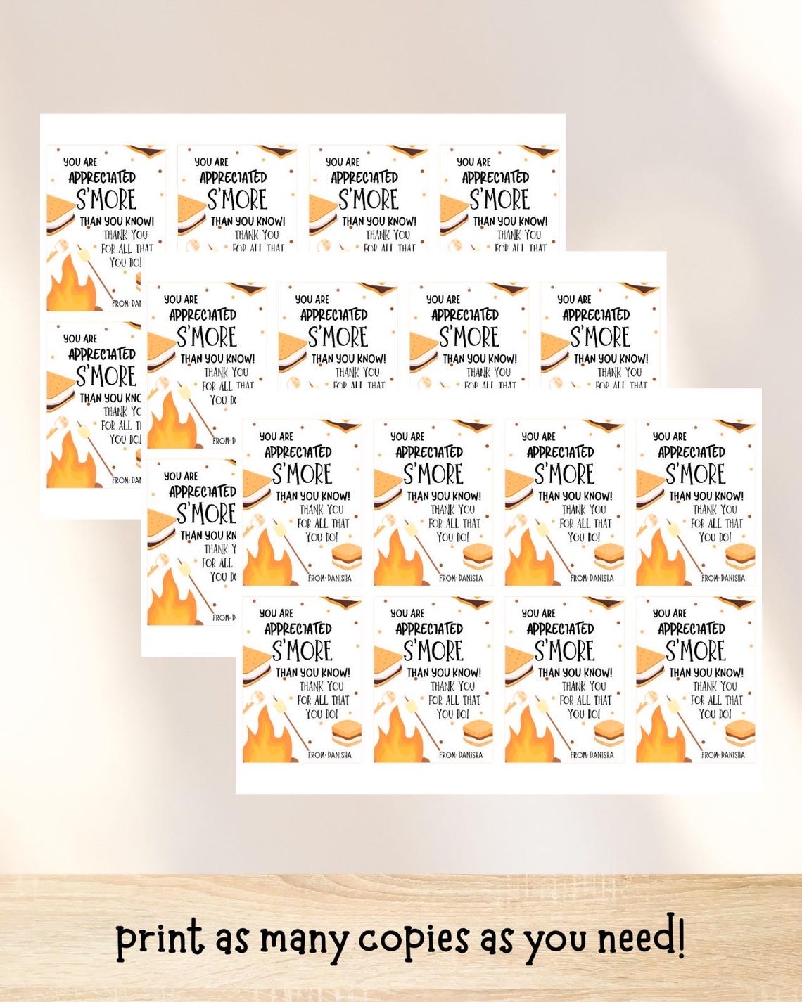 Printable S'mores Teacher Appreciation Gift Tag Appreciated S'more Than ...