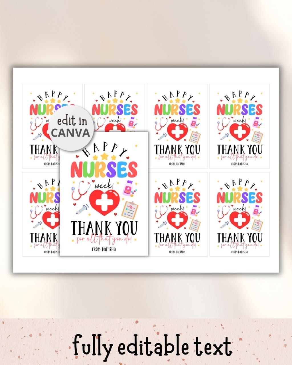 Happy Nurse Week Gift Tags: Printable Thank You Tags (PDF) - Etsy