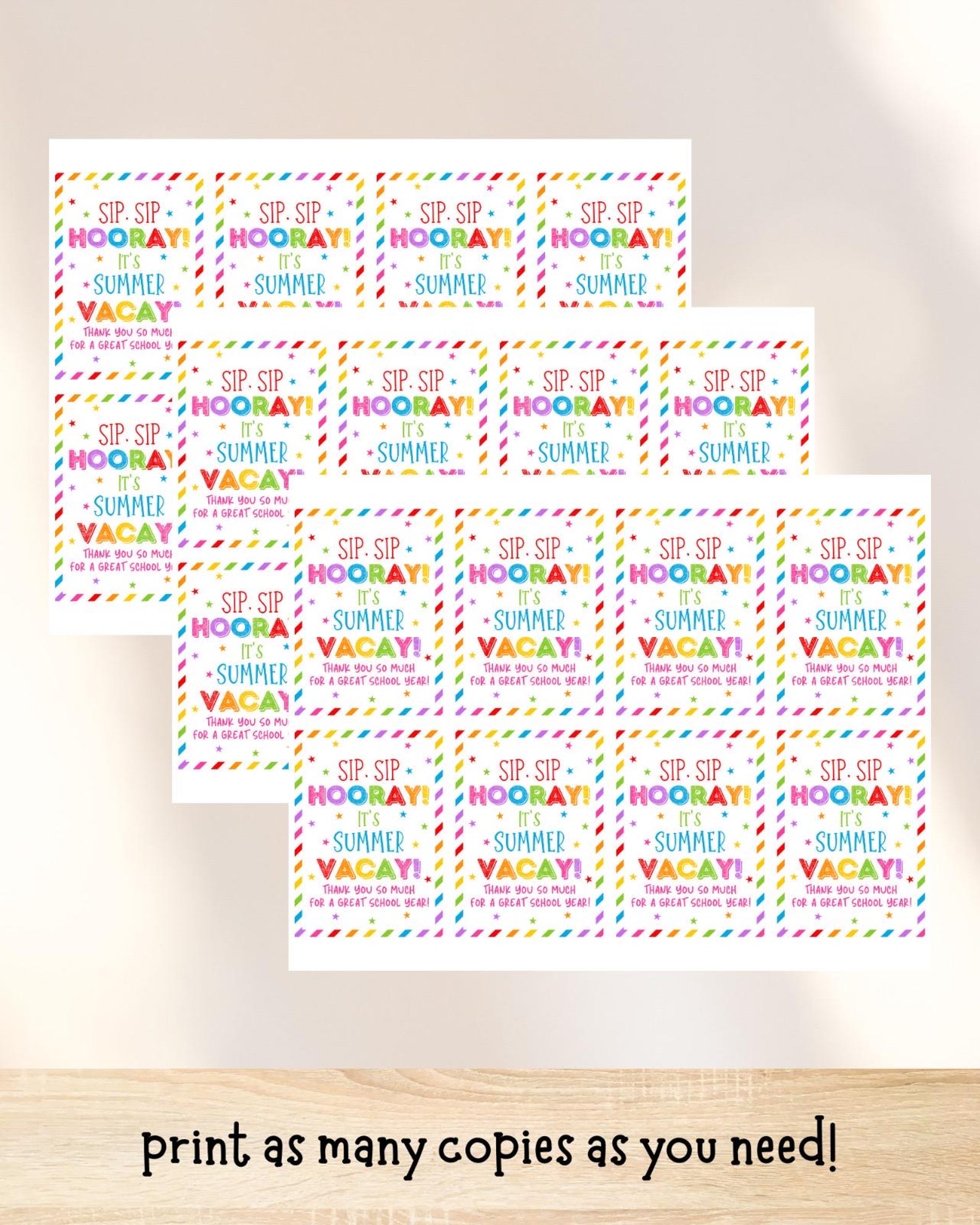 Sip Sip Hooray It's Summer Vacay Gift Tag Template, Printable Teacher ...