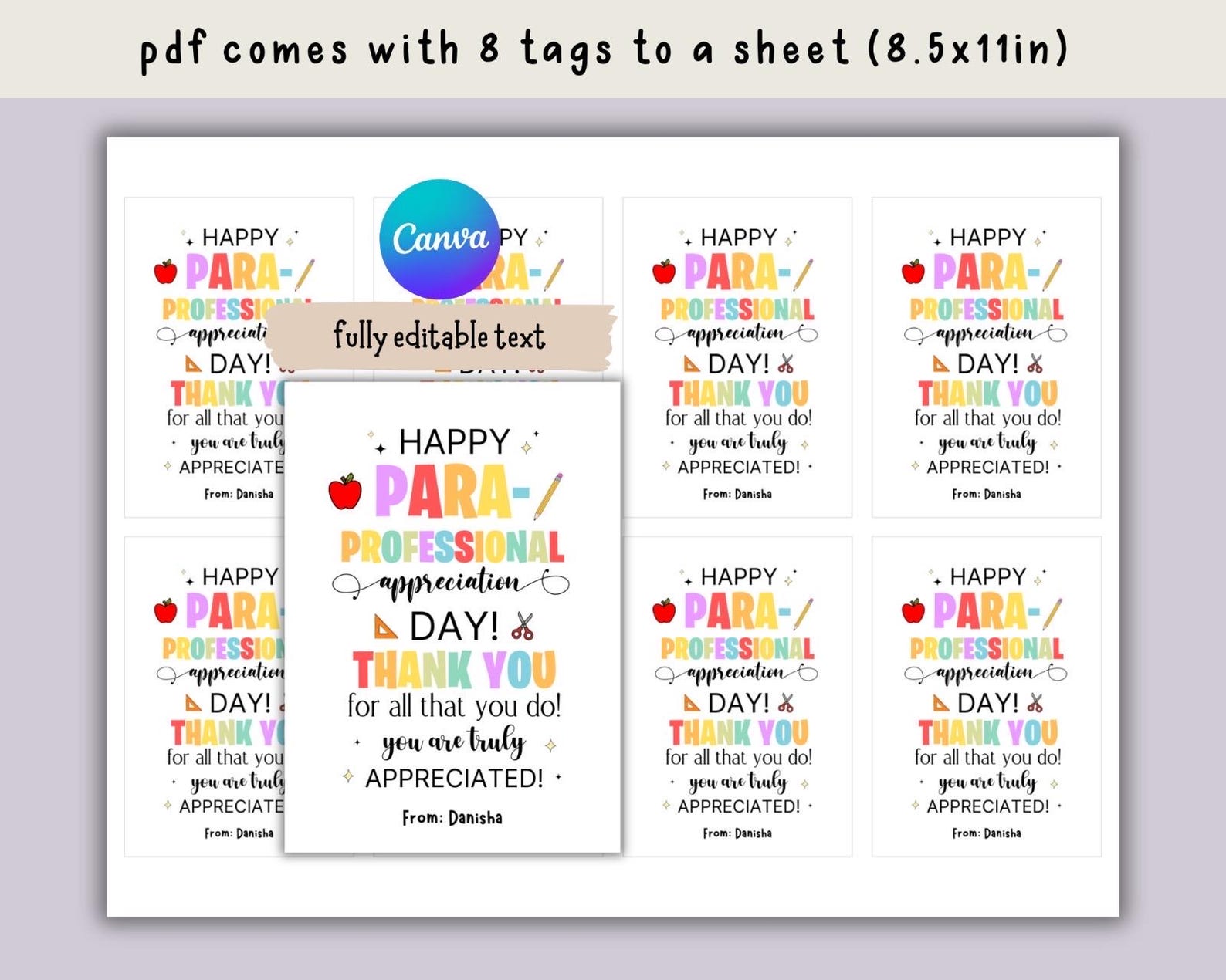 Paraprofessional Appreciation Day Tag: Printable Thank You Label ...