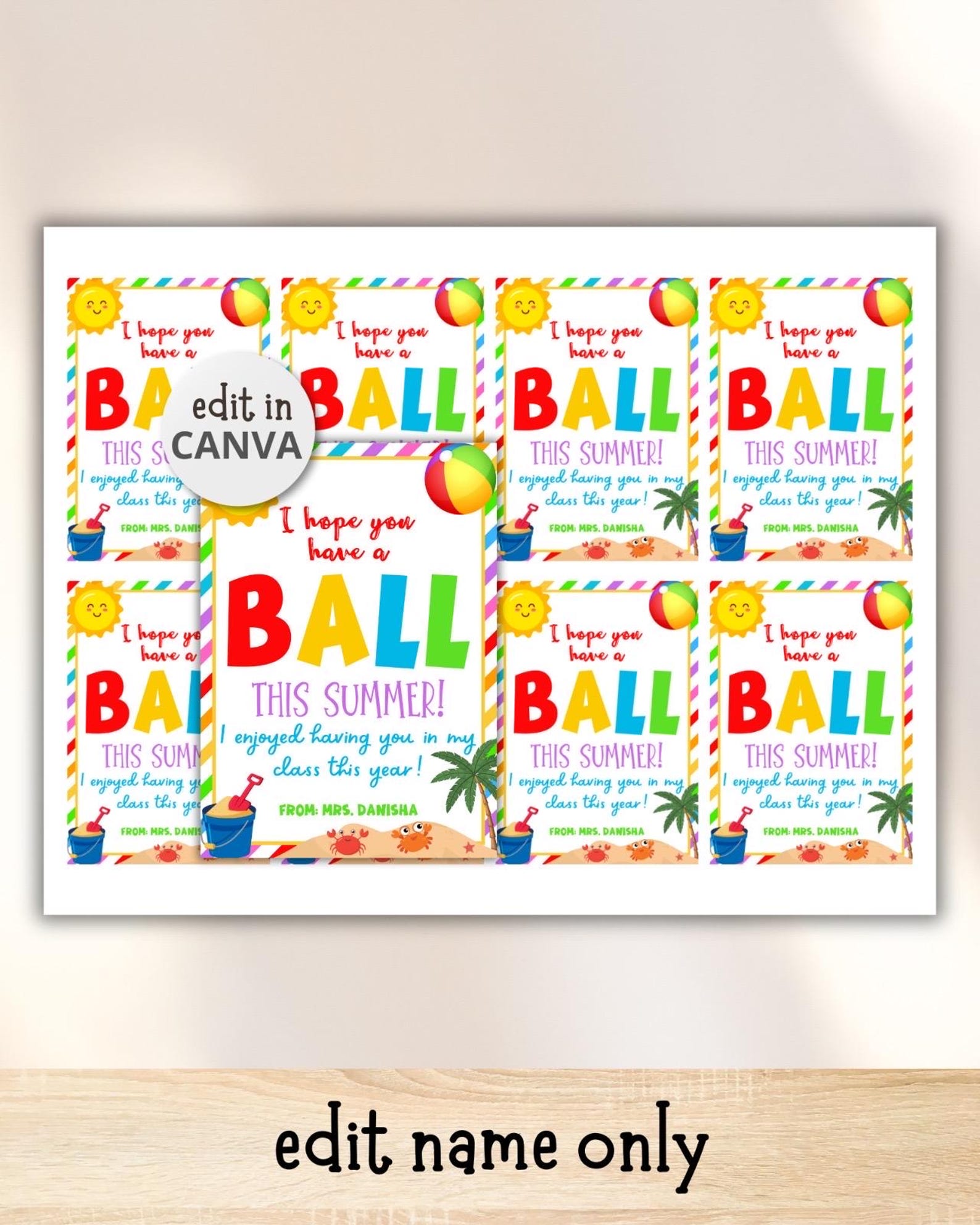 I Hope You Have a Ball This Summer Treat Tags for Kids, Beach Ball End ...