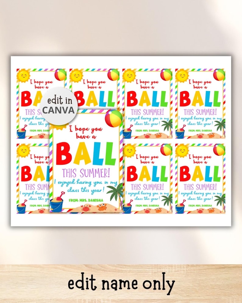 I Hope You Have a Ball This Summer Treat Tags for Kids, Beach Ball End ...