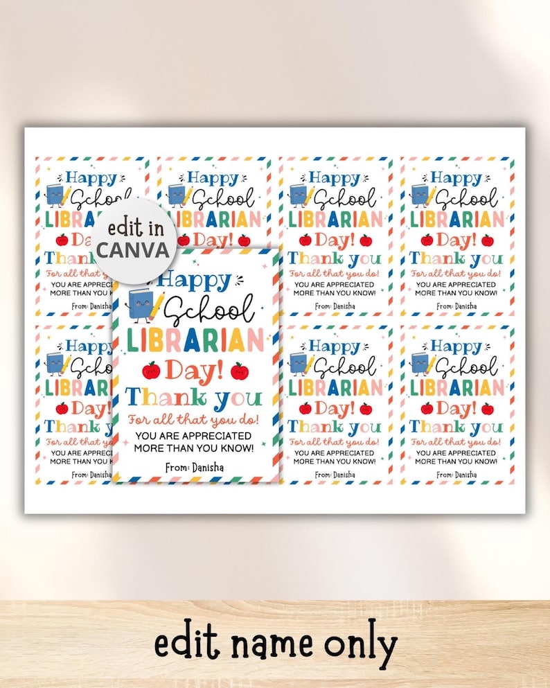 School Librarian Appreciation Gift Tags: Printable Thank You (PDF) - Etsy